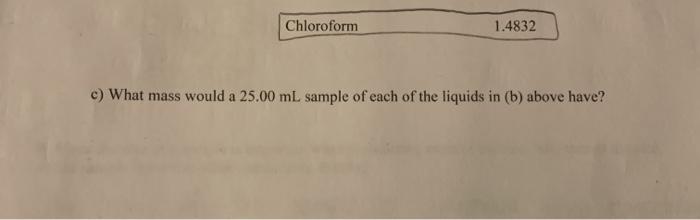 Solved Chloroform 1.4832 c) What mass would a 25.00 mL | Chegg.com