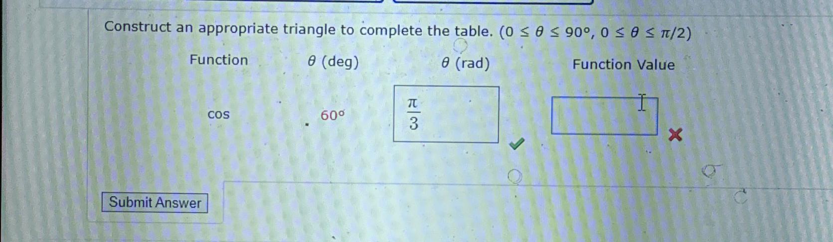 Solved Construct an appropriate triangle to complete the | Chegg.com