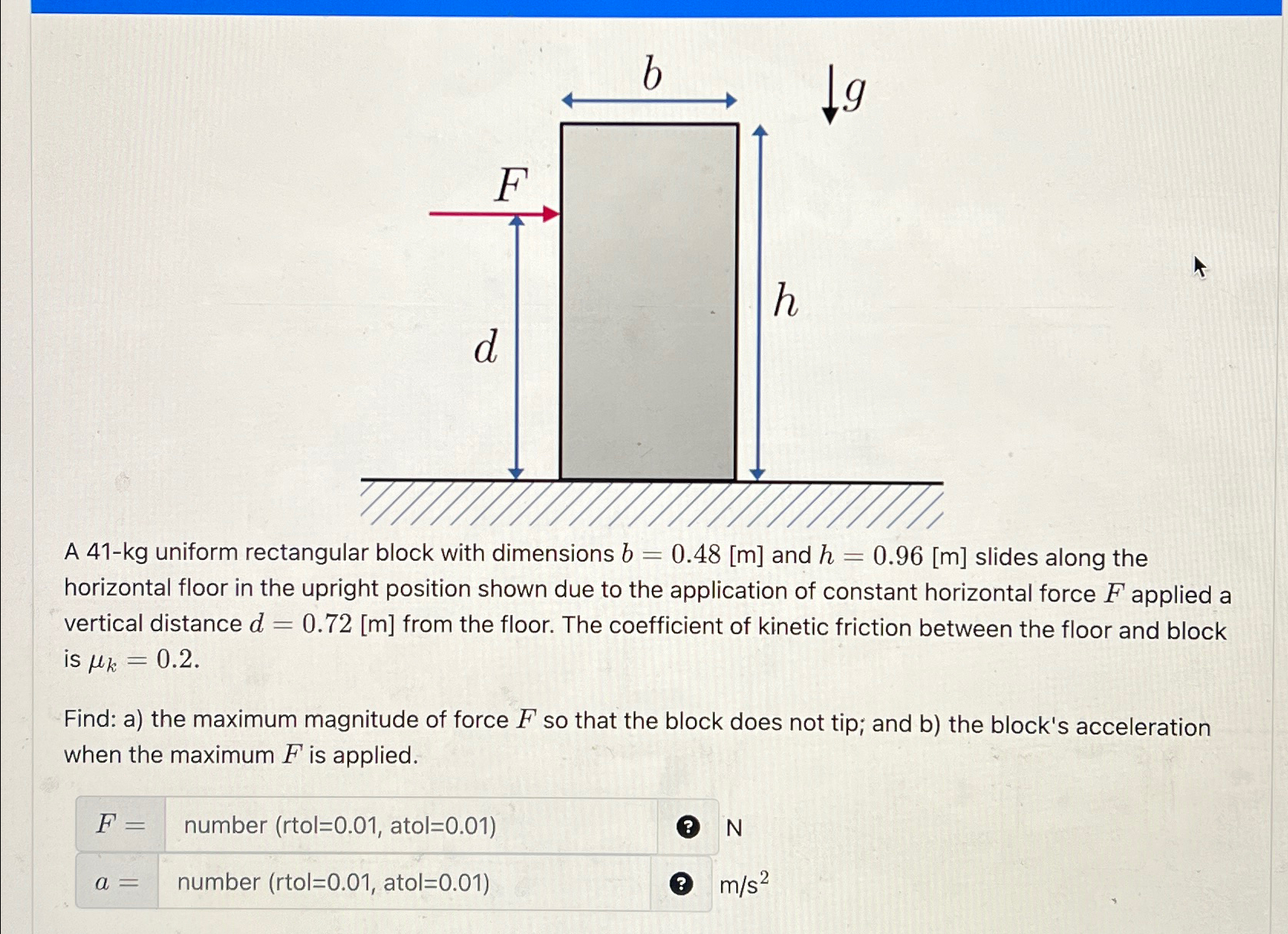 Solved A 41-kg uniform rectangular block with dimensions | Chegg.com