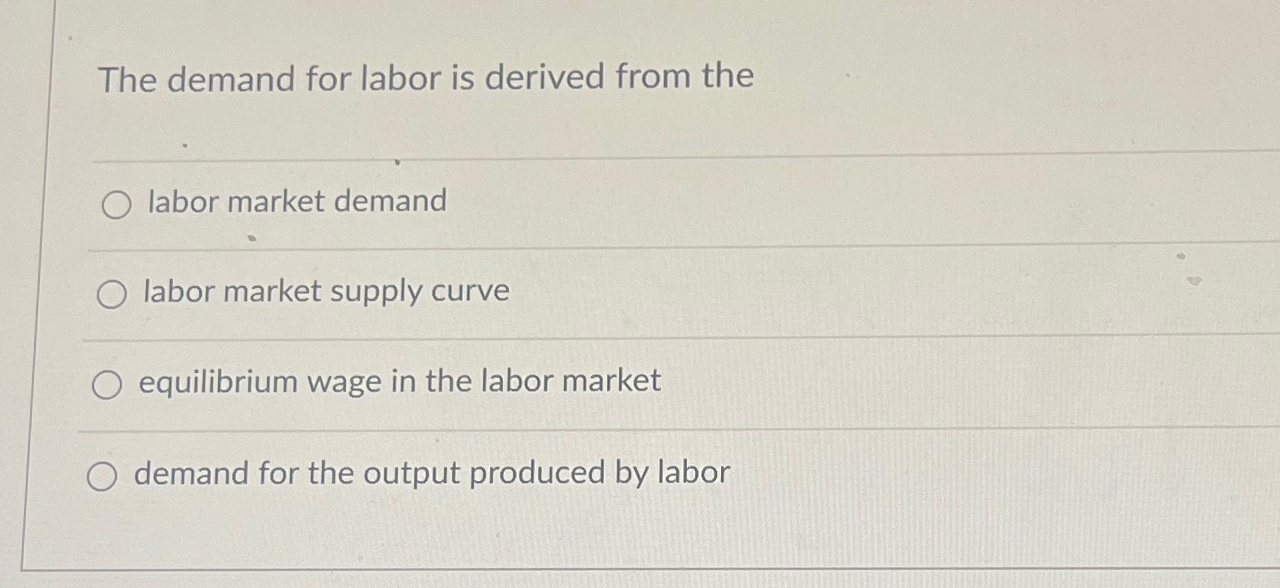 Solved The demand for labor is derived from thelabor market | Chegg.com