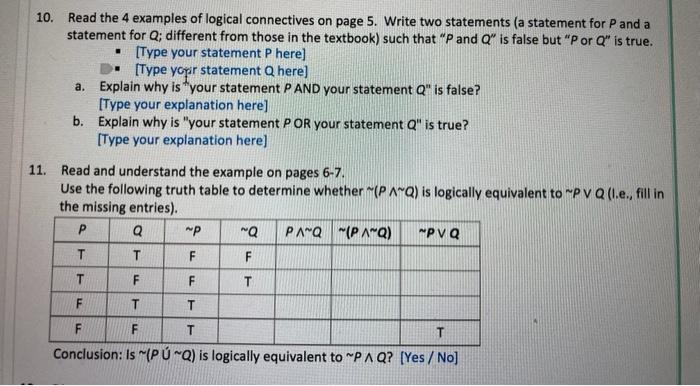 Solved 10. Read the 4 examples of logical connectives on | Chegg.com
