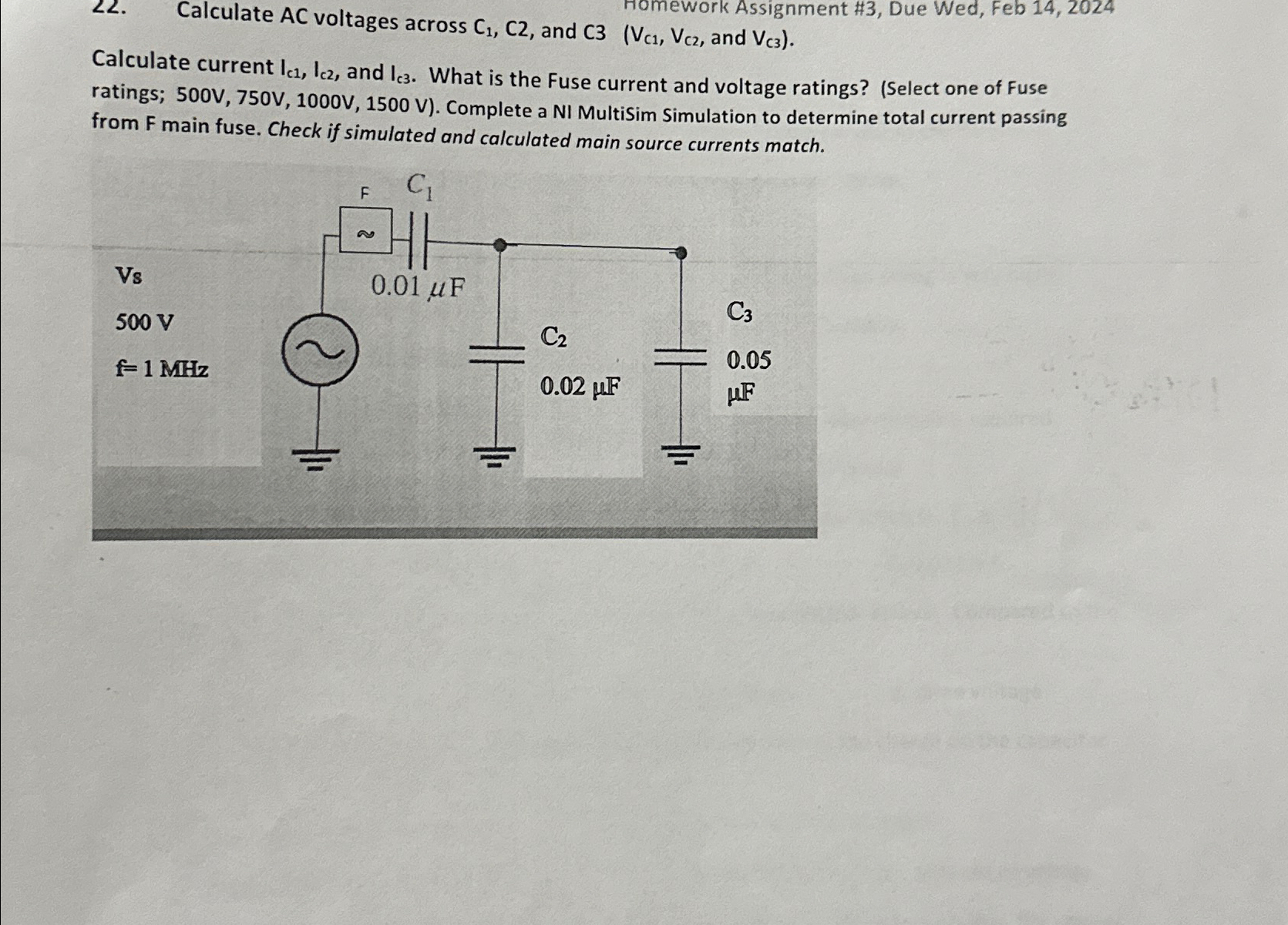 Solved Calculate AC ﻿voltages across C1,C2Calculate current | Chegg.com
