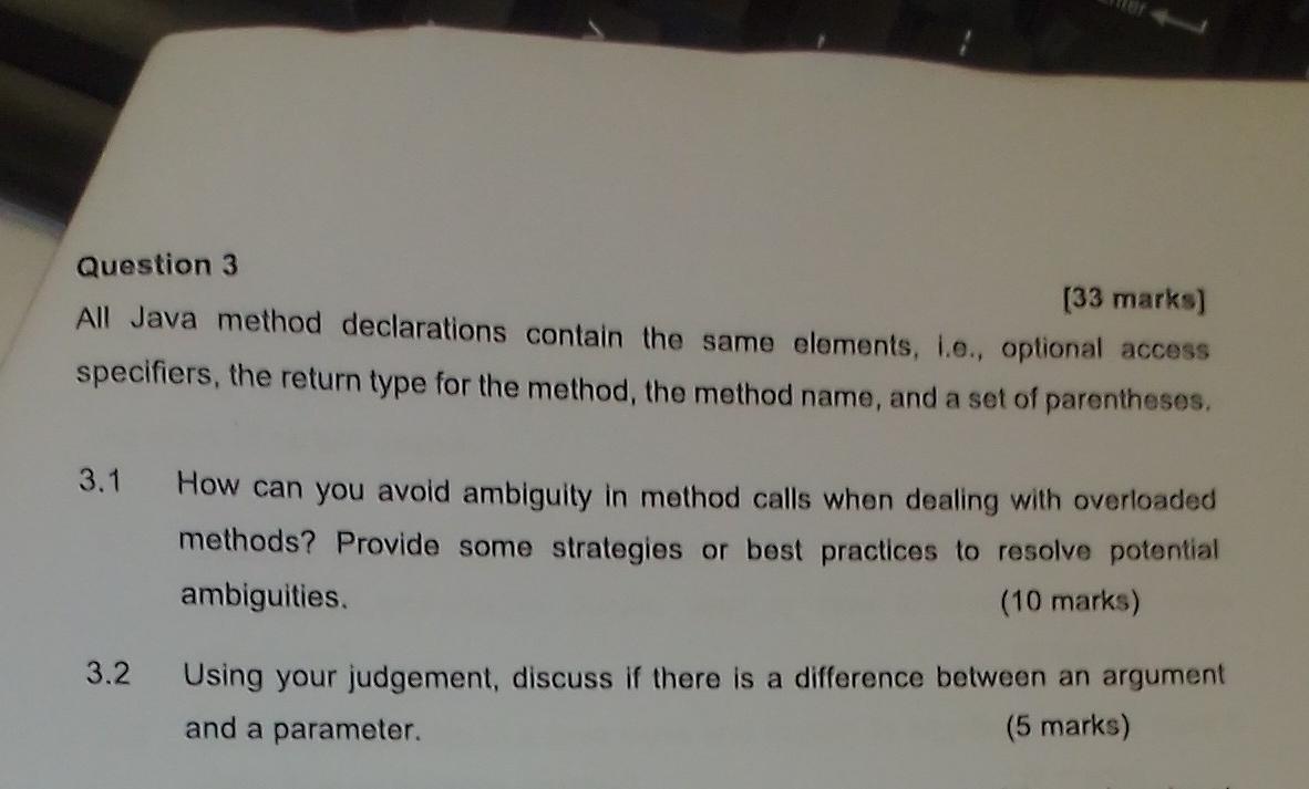 Solved Question 3 [ 33 Marks] All Java Method Declarations