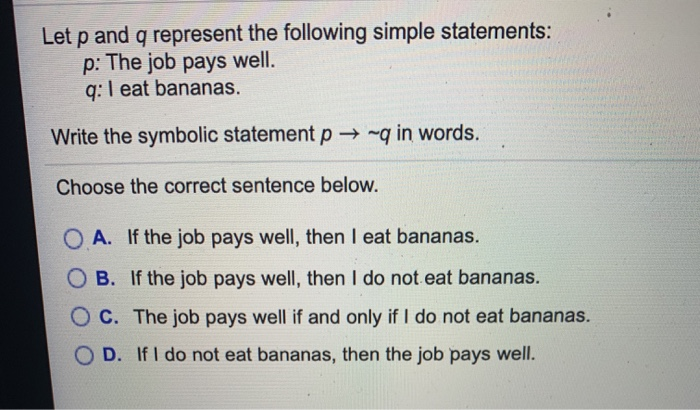 Solved Use letters to represent each non-negated simple | Chegg.com