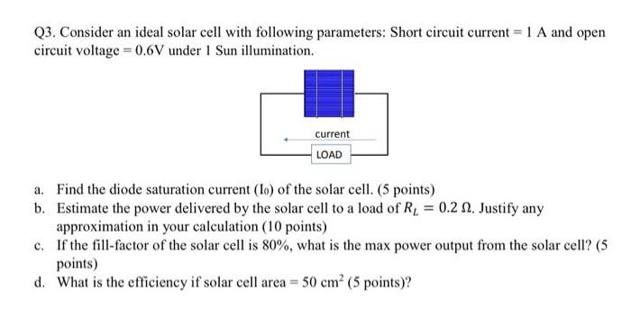 Solved Q3. Consider an ideal solar cell with following | Chegg.com