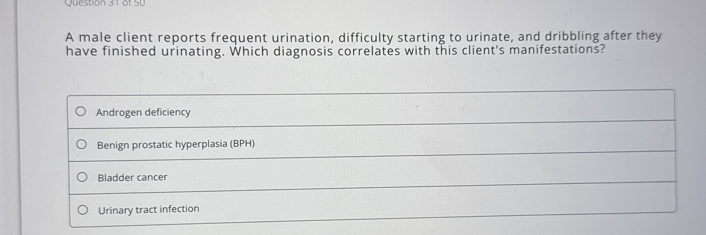 Solved A male client reports frequent urination, difficulty | Chegg.com
