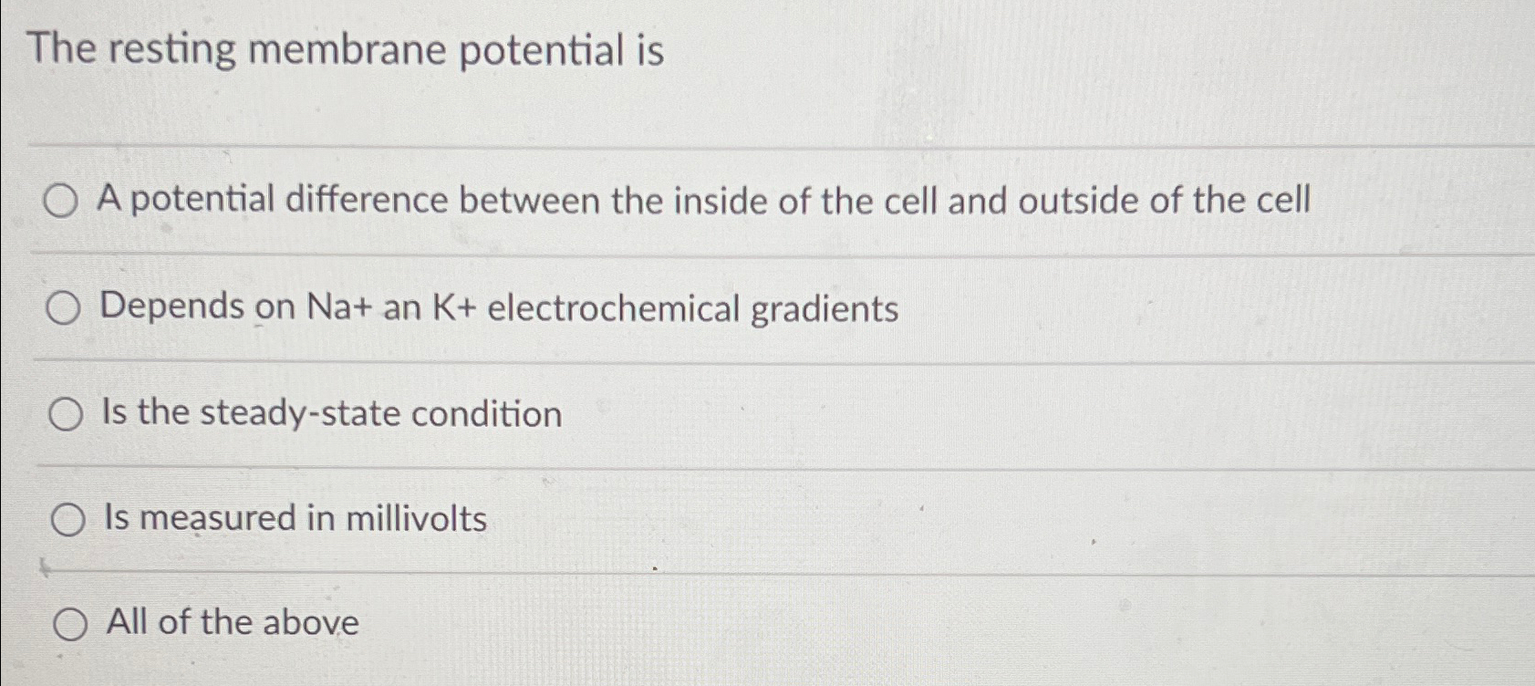Solved The resting membrane potential isA potential | Chegg.com