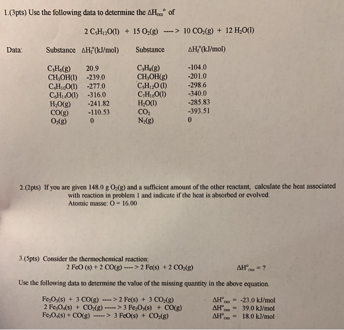 Solved 1.(3pts) Use the following data to determine the | Chegg.com