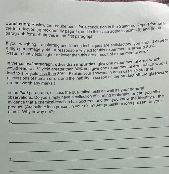 Solved Conclusion: Review the requirements for a conclusion | Chegg.com