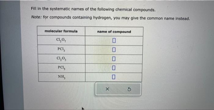 Solved Fill in the systematic names of the following | Chegg.com