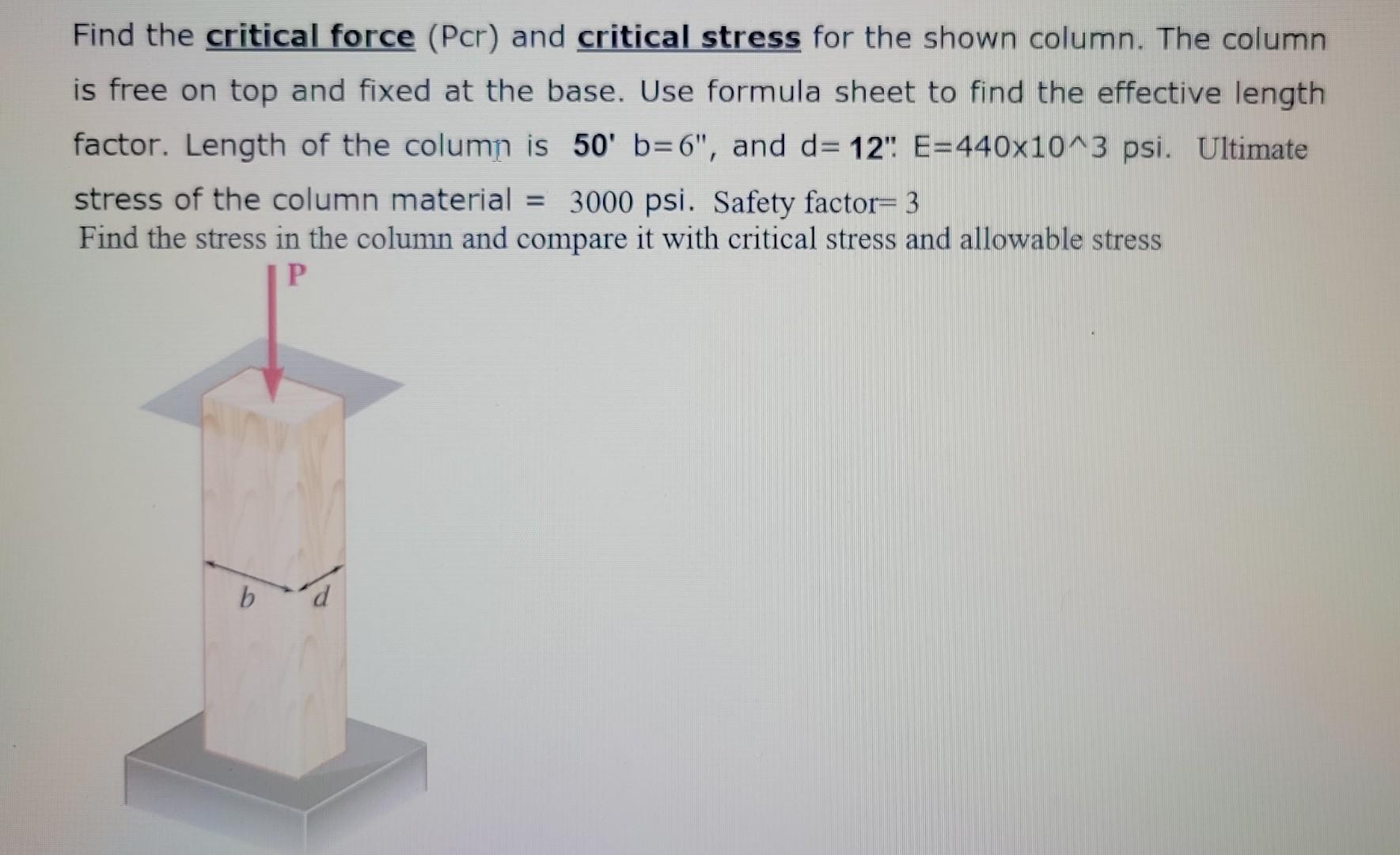 Solved Find the critical force ( Pcr ) and critical stress | Chegg.com