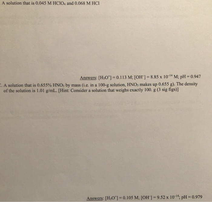 Solved For each solution, determine the [H30*], [OH-], and | Chegg.com
