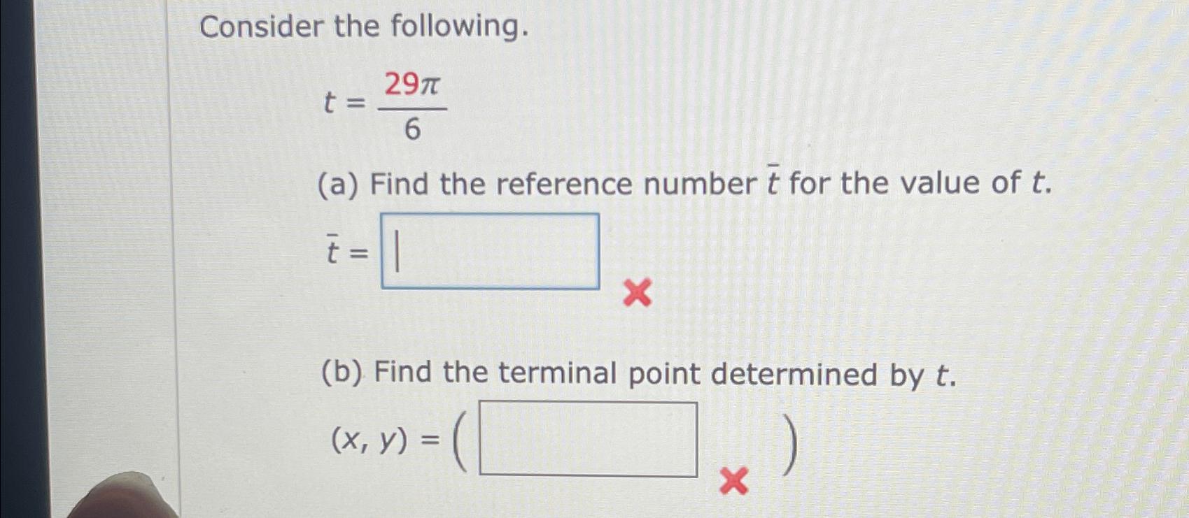 Solved Consider the following.t=29π6(a) ﻿Find the reference | Chegg.com