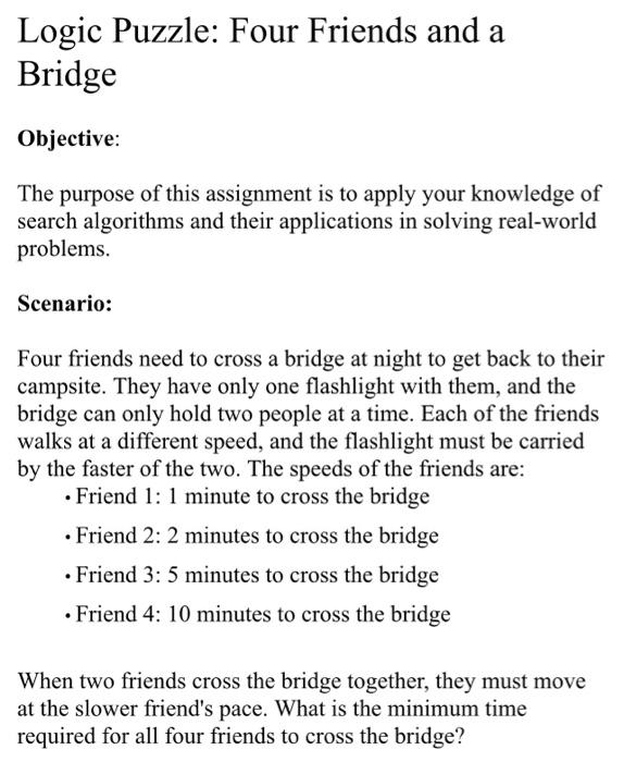 Solved Logic Puzzle: Four Friends and a Bridge Objective: | Chegg.com