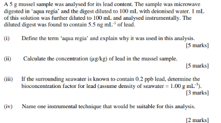Solved A 5g ﻿mussel sample was analysed for its lead | Chegg.com
