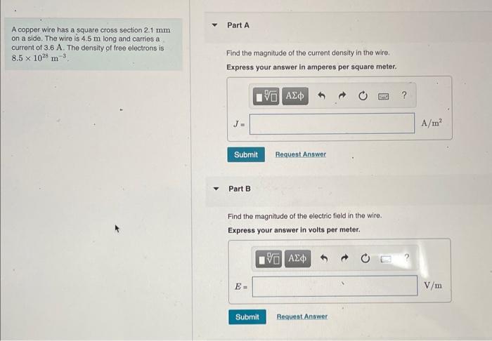 Solved A copper wire has a square cross section 2.1 mm on a | Chegg.com