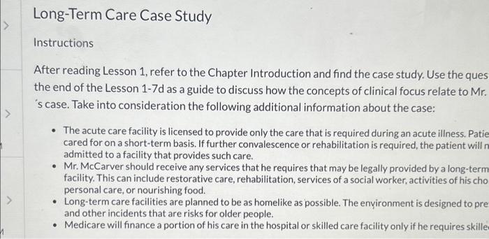 > Long-Term Care Case Study Instructions After | Chegg.com