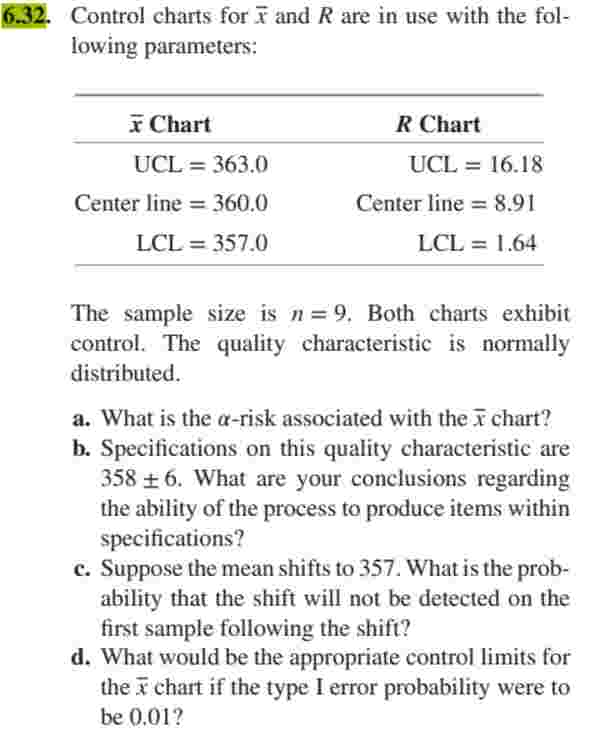 6.32. ﻿Control charts for \( \vec{x} \) ﻿and \( ﻿R \) | Chegg.com