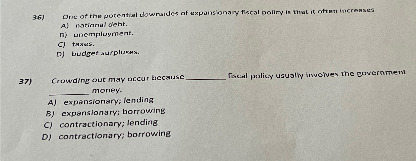 Solved One of the potential downsides of expansionary fiscal | Chegg.com