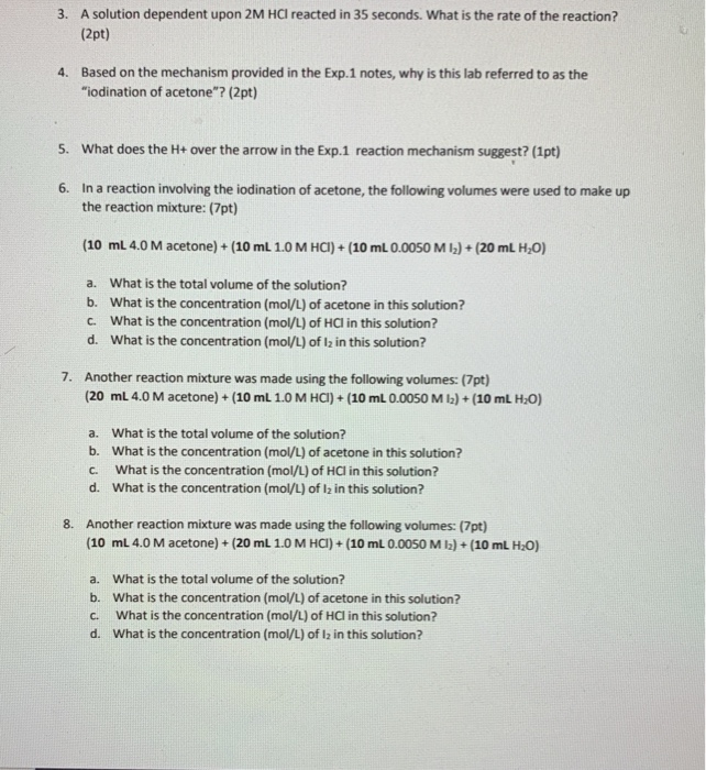 Solved 3. A solution dependent upon 2M HCl reacted in 35 | Chegg.com