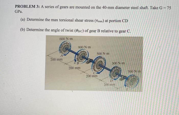 Solved PROBLEM 3: A series of gears are mounted on the 40-mm | Chegg.com