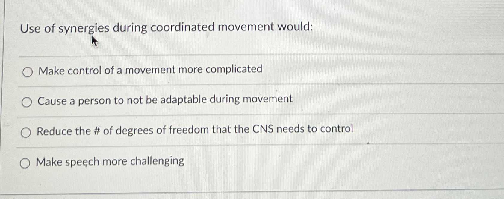 Solved Use of synergies during coordinated movement | Chegg.com