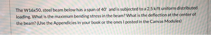 Solved The W16x50, steel beam below has a span of 40' and is | Chegg.com