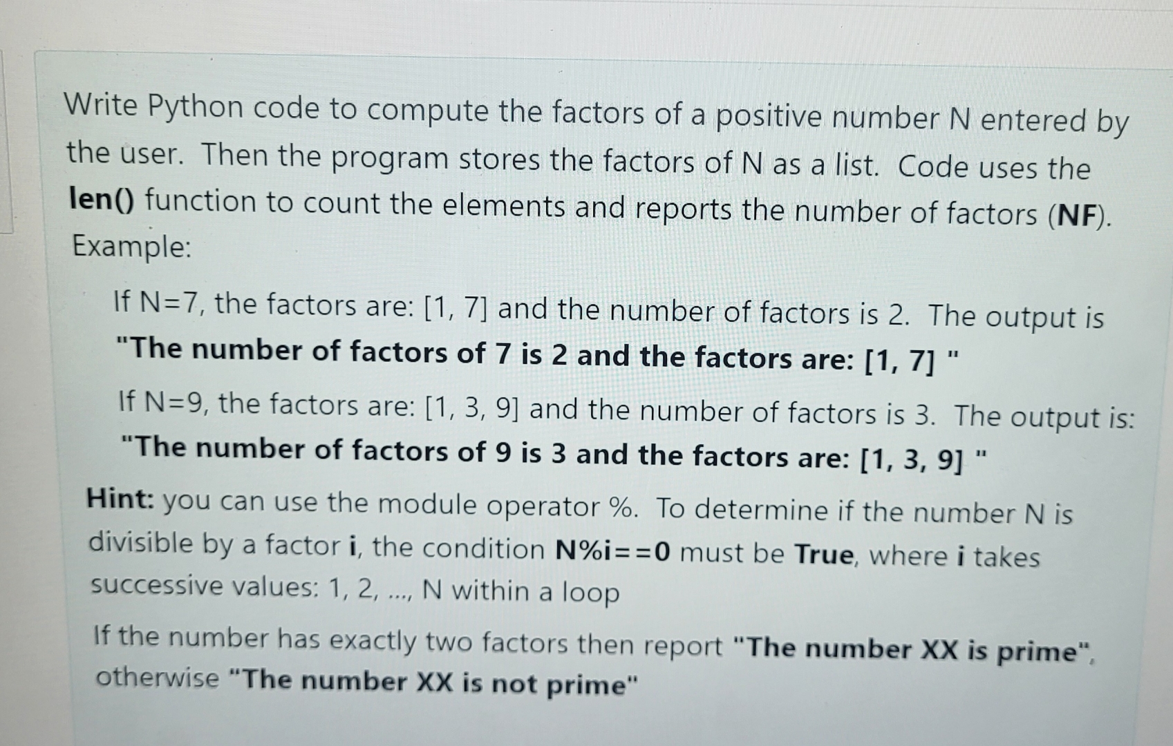 Solved Escribe código Python para calcular los factores de | Chegg.com