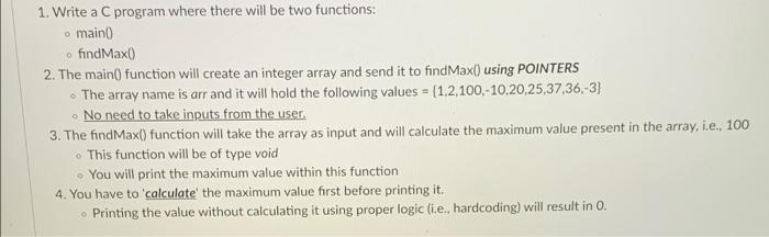 Solved 1. Write a C program where there will be two | Chegg.com