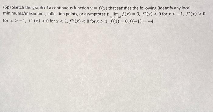 Solved (6p) Sketch the graph of a continuous function y=f(x) | Chegg.com