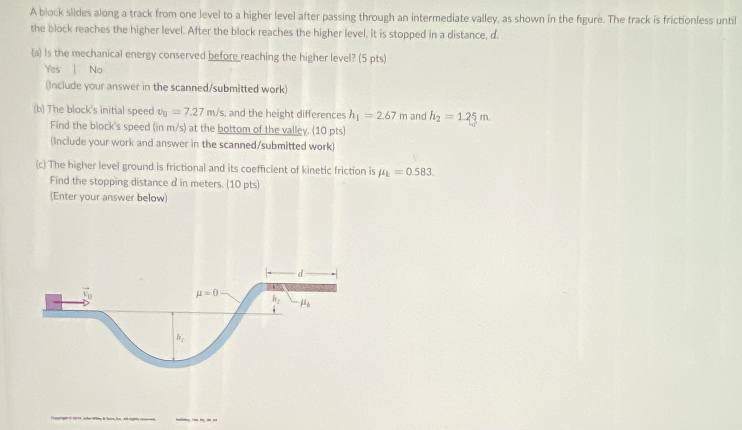 Solved A block slides along a track from one level to a | Chegg.com