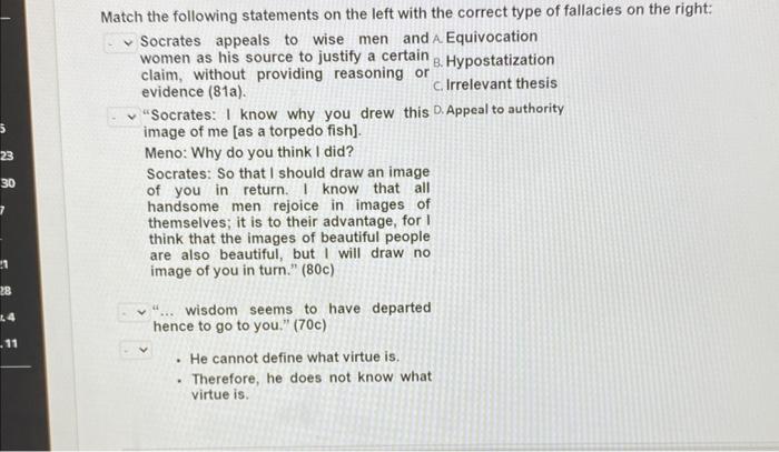 Match the following statements on the left with the | Chegg.com