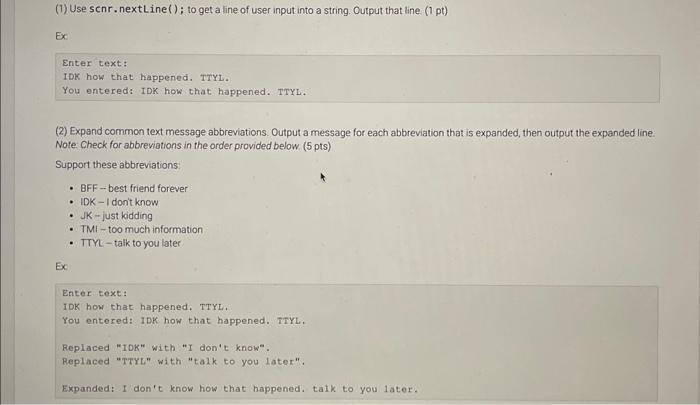 Solved (2) Expand common text message abbreviations. Output | Chegg.com
