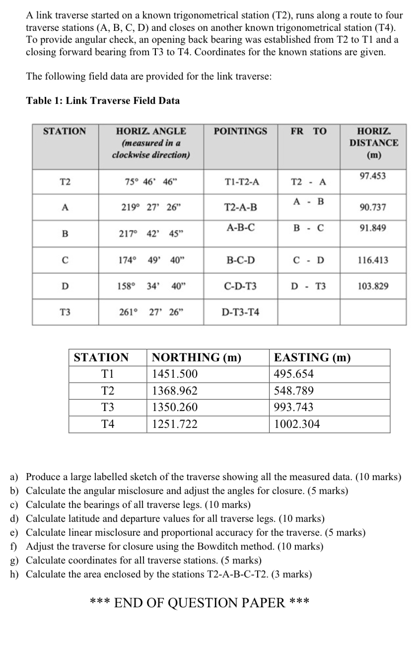 Solved A link traverse started on a known trigonometrical | Chegg.com