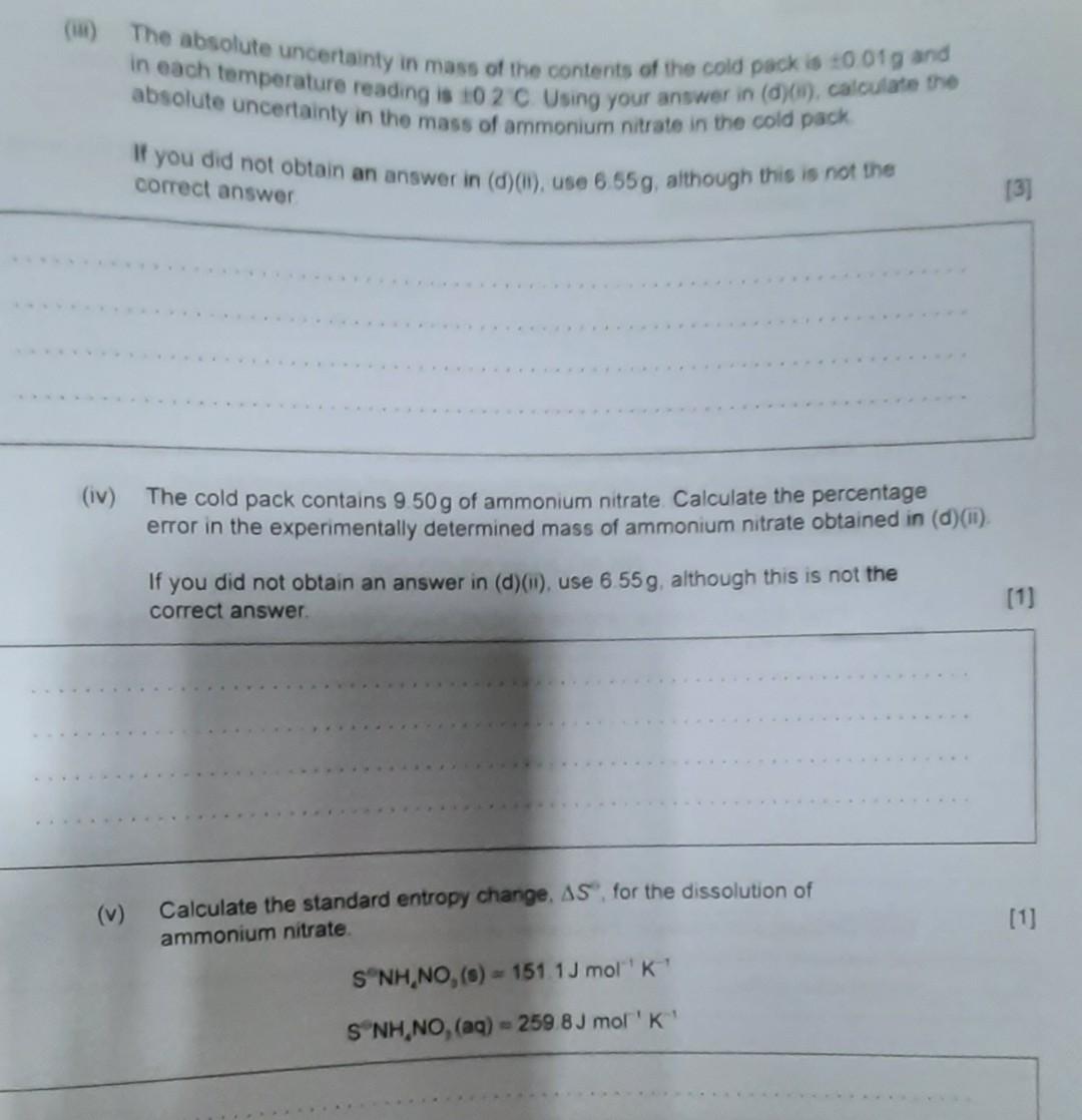 Solved (iii) The absolute uncertainty in mass of the | Chegg.com