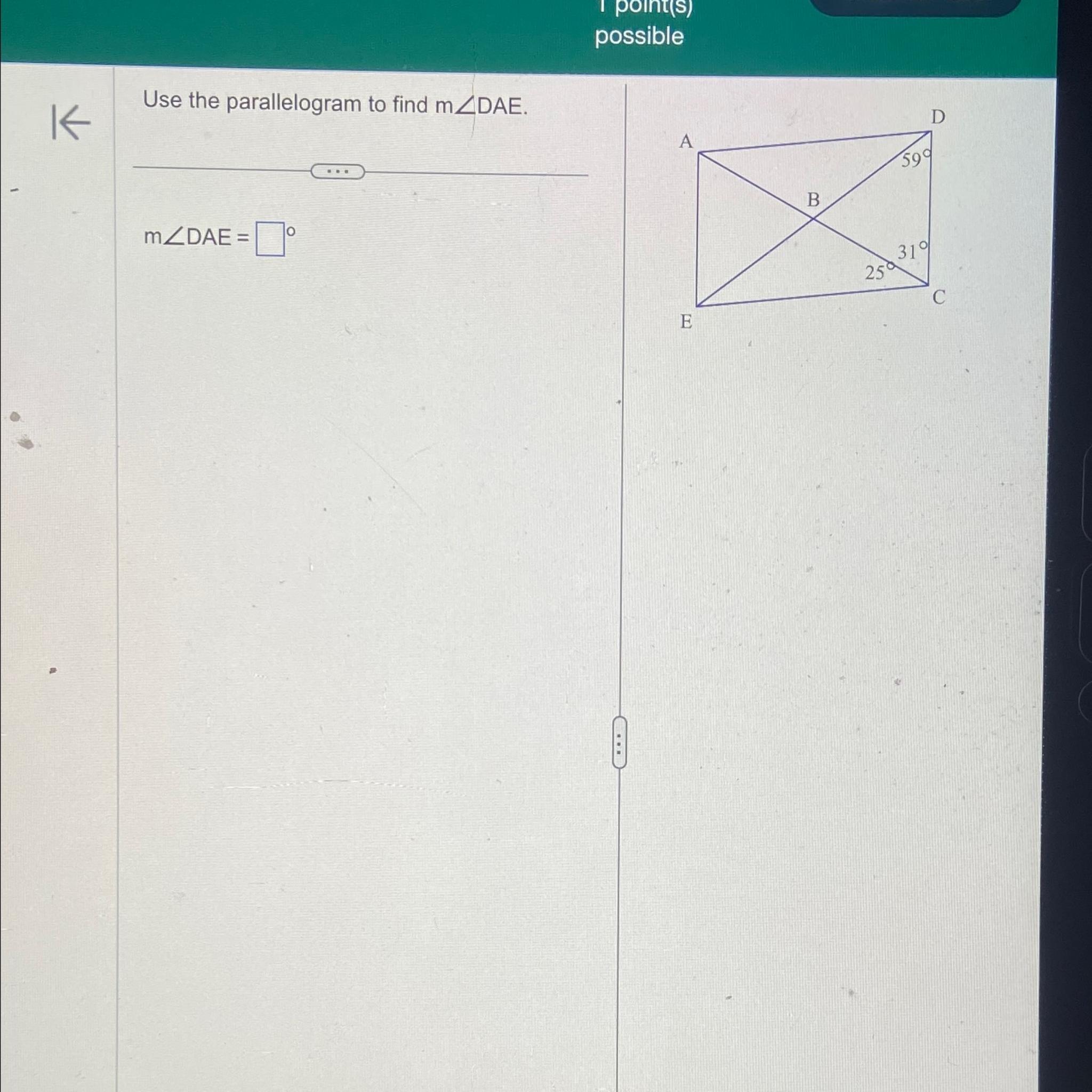 Solved possibleUse the parallelogram to find m?DAE.m?DAE=,0 | Chegg.com