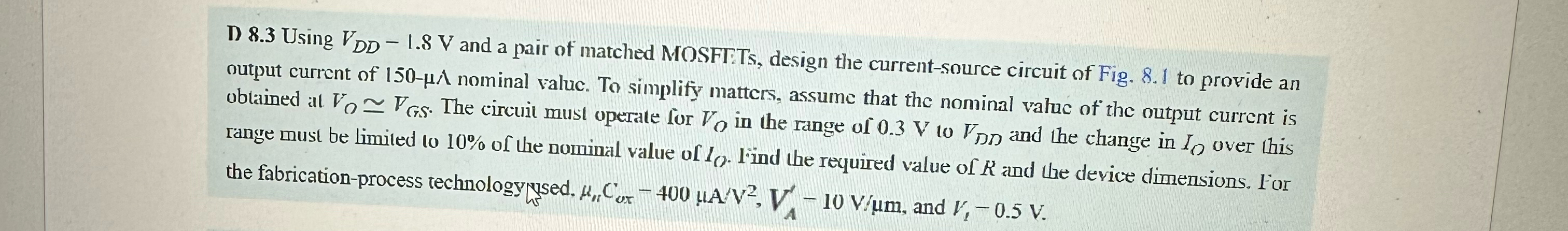 Solved D 8.3 ﻿Using VDD-1.8V ﻿and a pair of matched | Chegg.com