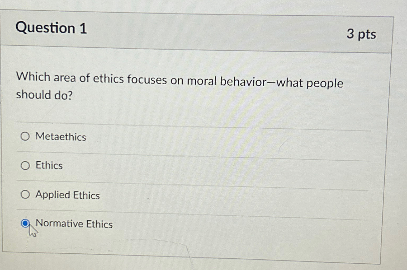 Solved Question 13 ptsWhich area of ethics focuses on moral | Chegg.com Solved Question 13 ptsWhich area of ethics focuses on moral | Chegg.com