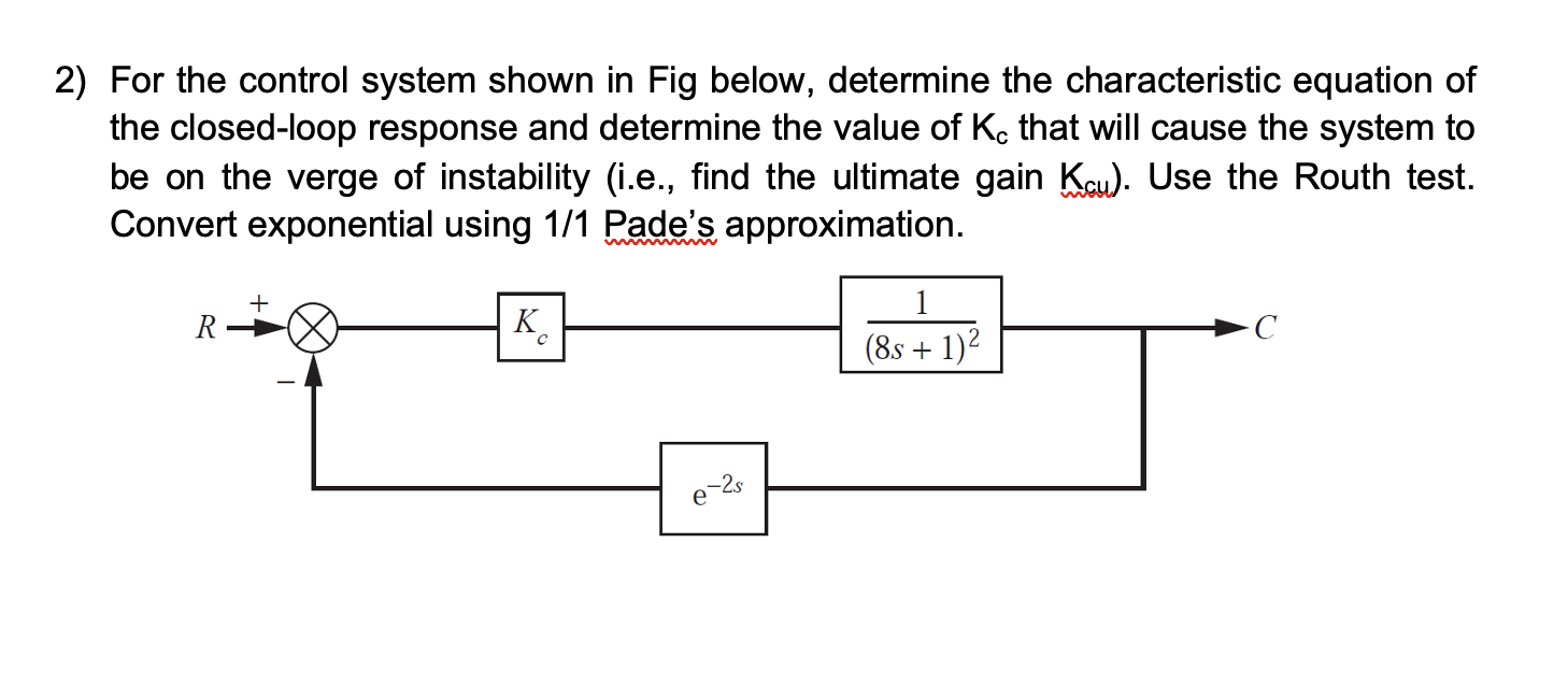 Solved For the control system shown in Fig below, determine | Chegg.com