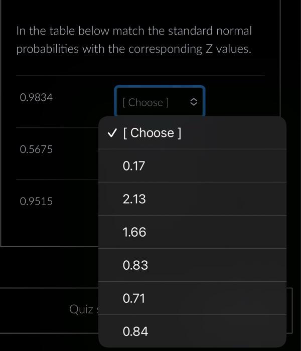 In the table below match the standard normal | Chegg.com