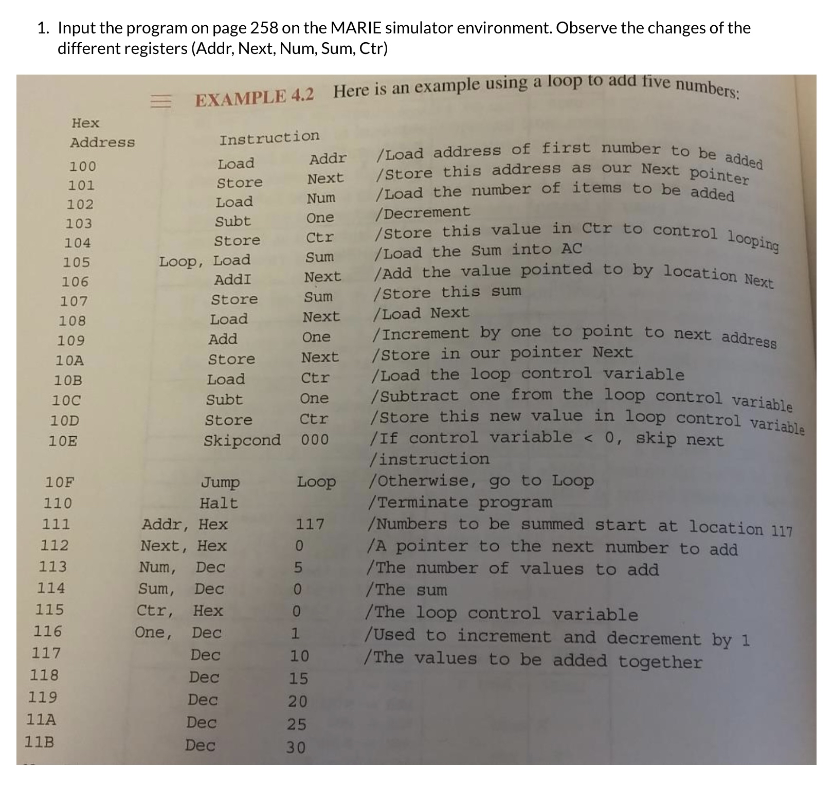 Solved Input the program on page 258 ﻿on the MARIE simulator | Chegg.com