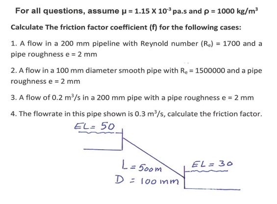 Solved For all questions, assume μ=1.15×10-3 ﻿pa.s and | Chegg.com
