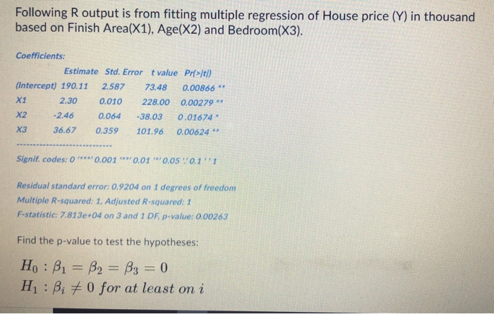 Solved Following R output is from fitting multiple | Chegg.com