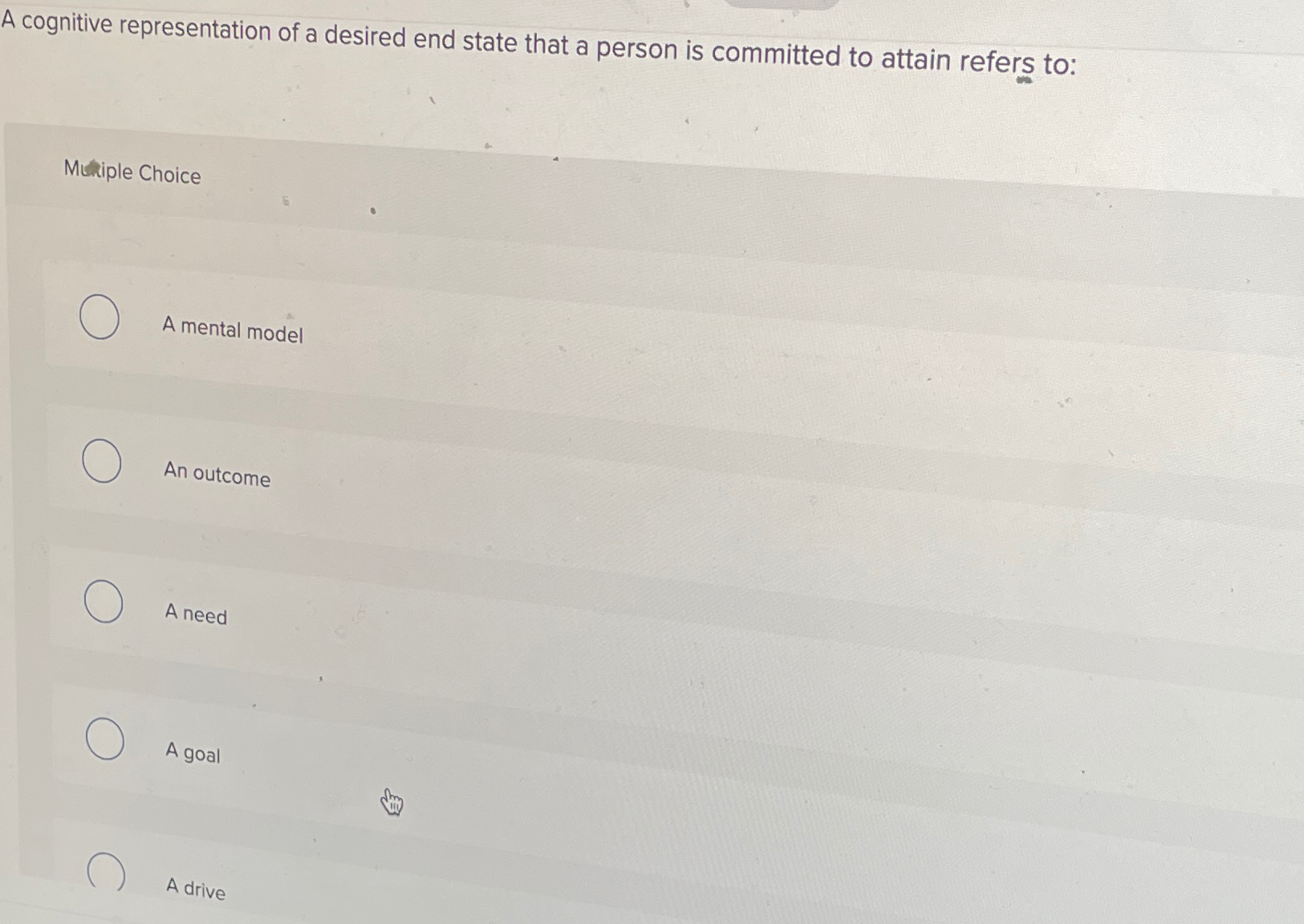 Solved A cognitive representation of a desired end state | Chegg.com