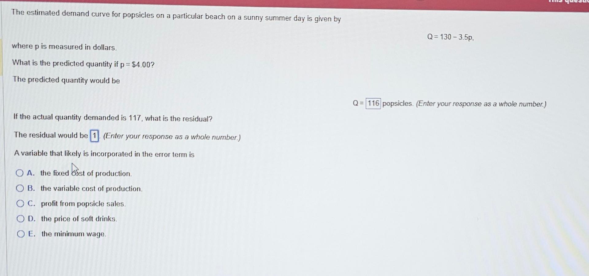 Solved The estimated demand curve for popsicles on a | Chegg.com