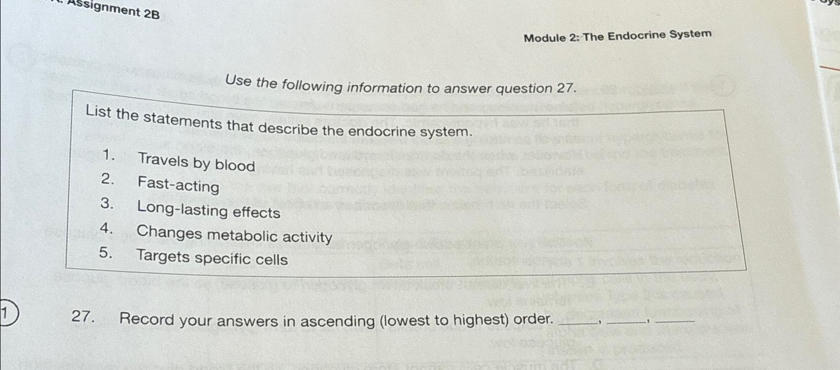 Solved Assignment 2BModule 2: The Endocrine SystemUse the | Chegg.com