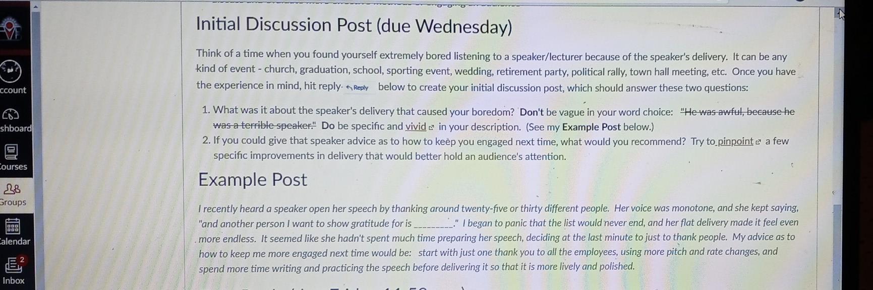 Solved Initial Discussion Post (due Wednesday) Think of a | Chegg.com