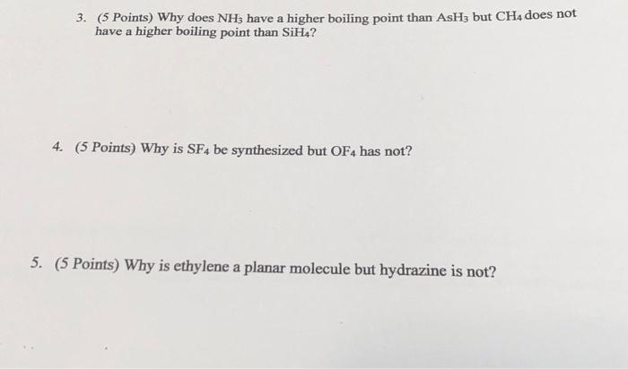 Solved 3. (5 Points) Why does NH3 have a higher boiling | Chegg.com