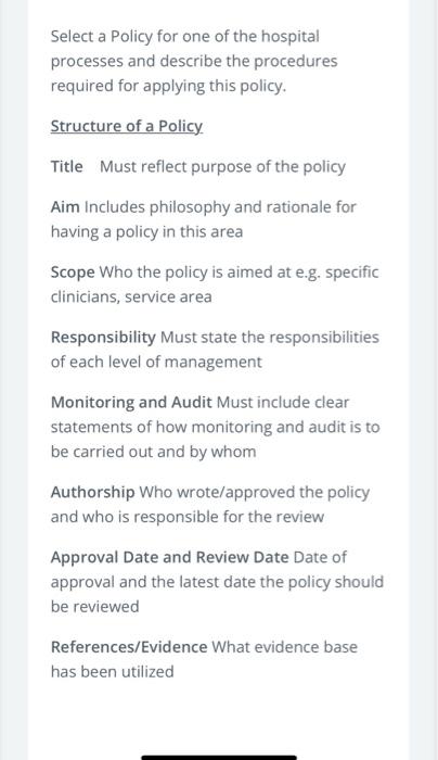 Solved Select a Policy for one of the hospital processes and | Chegg.com