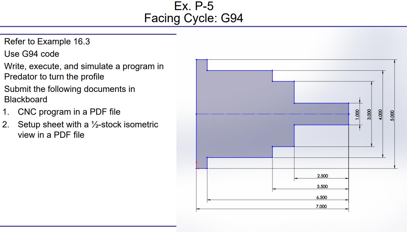 Solved Ex. ﻿P-5Facing Cycle: G94Refer to Example 16.3Use G94 | Chegg.com